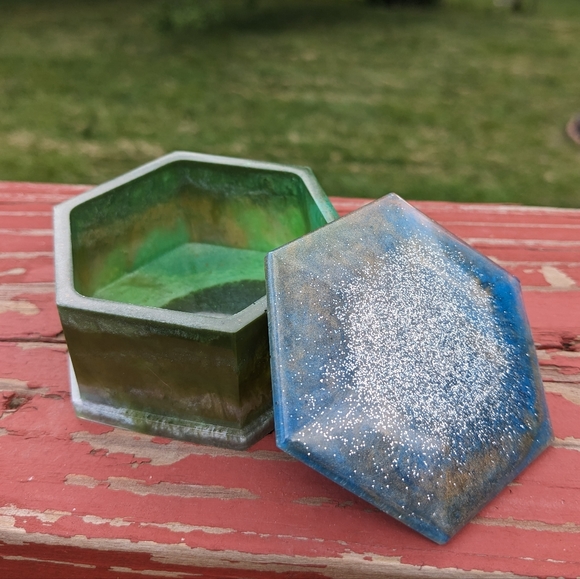 Hand Crafted | Art | Sparkly Box Handmade Resin Blue Green Jewelry Box ...